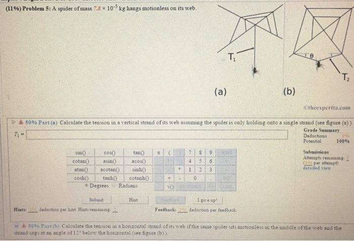 Solved A) calculate the tension in a vertical strand of its | Chegg.com