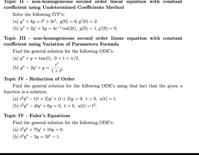 Solved Topic Il - non-homogeneous second order linear | Chegg.com
