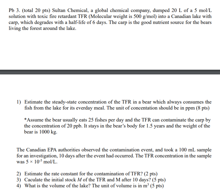 Solved Pb 3. (total 20 pts) Sultan Chemical, a global | Chegg.com