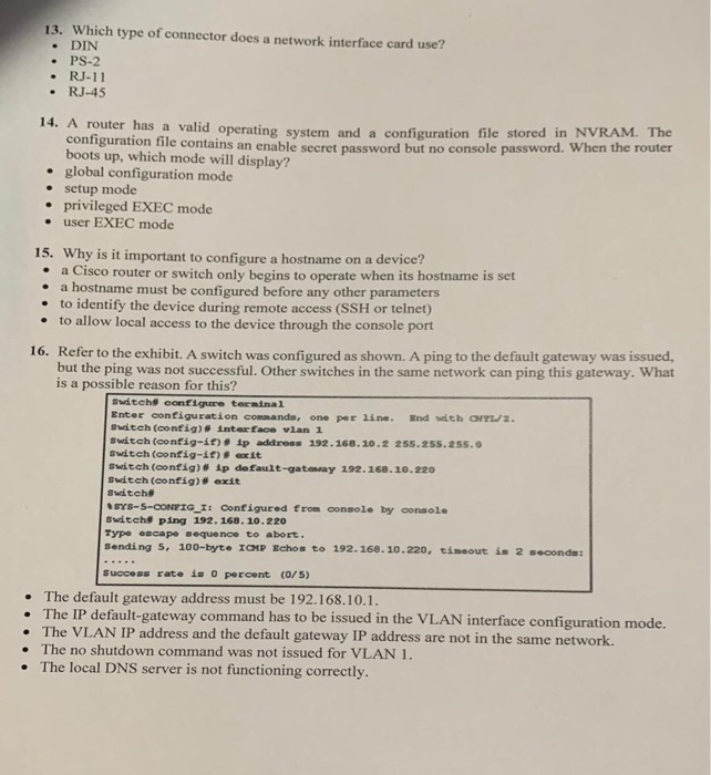 Solved 13. Which type of connector does a network interface | Chegg.com