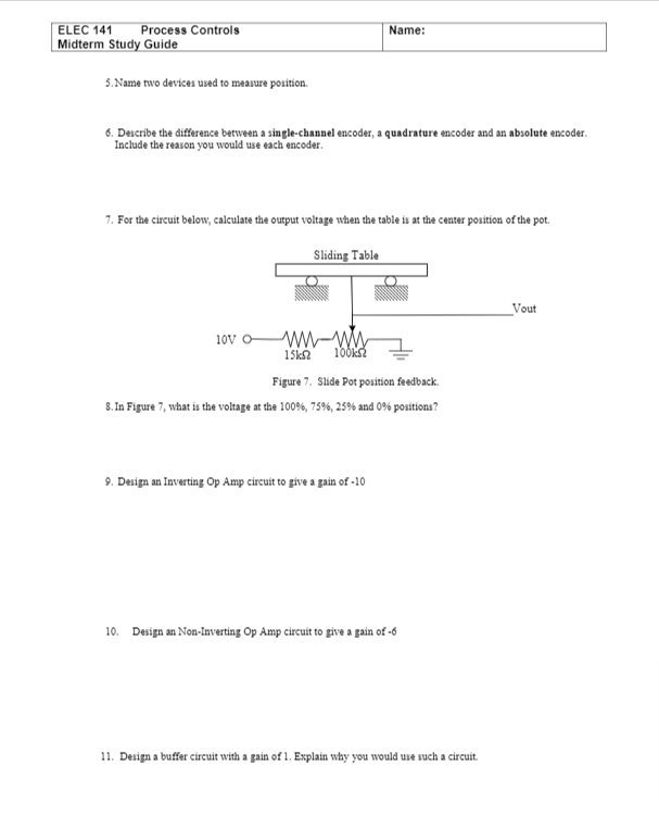 Solved ELEC 141 Process Controls Midterm Study Guide Name: | Chegg.com