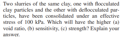 Solved Two slurries of the same clay, one with flocculated | Chegg.com