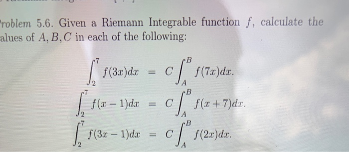 Solved roblem 5.6. Given a Riemann Integrable function f, | Chegg.com