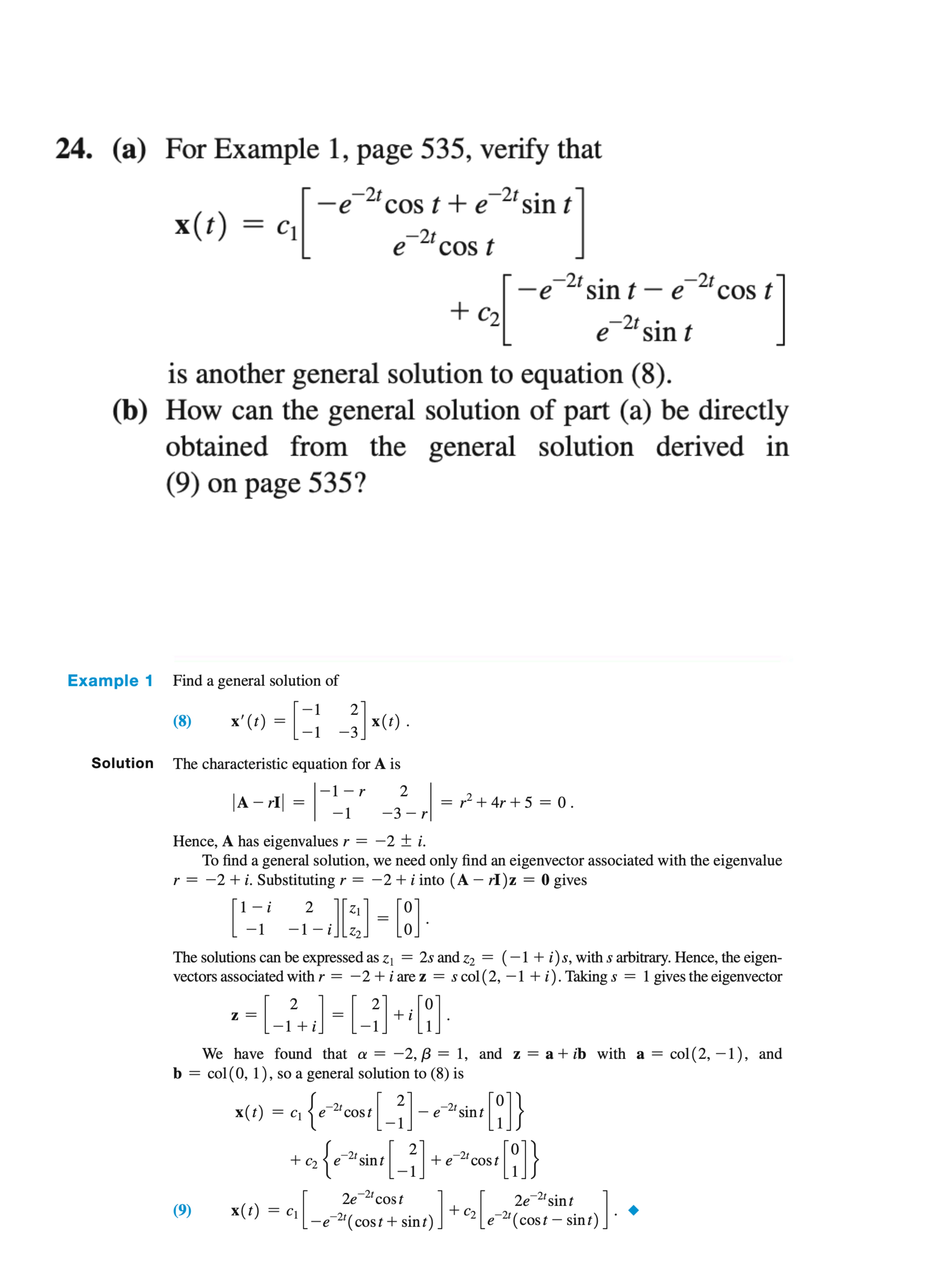 (a) ﻿For Example 1, ﻿page 535, ﻿verify | Chegg.com