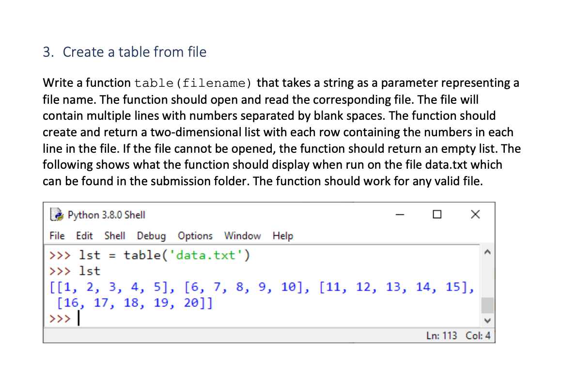 Solved 3. Create a table from file Write a function table | Chegg.com