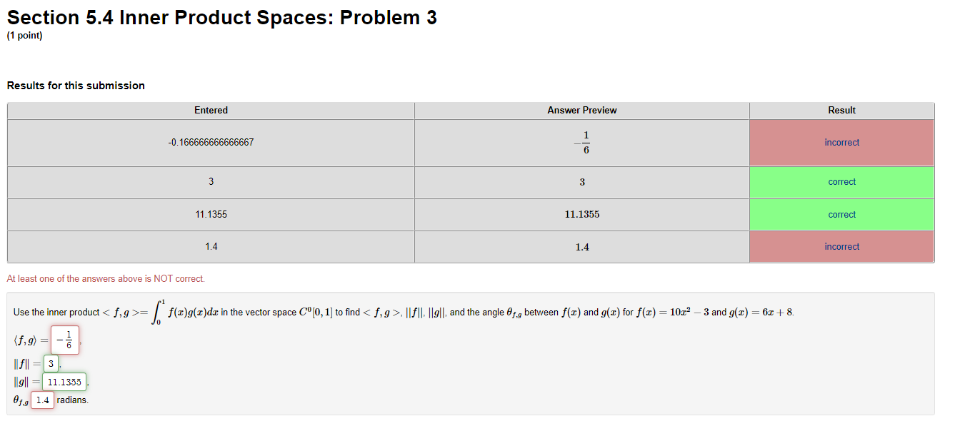 Solved Section 5.4 Inner Product Spaces: Problem 3 (1 point) | Chegg.com