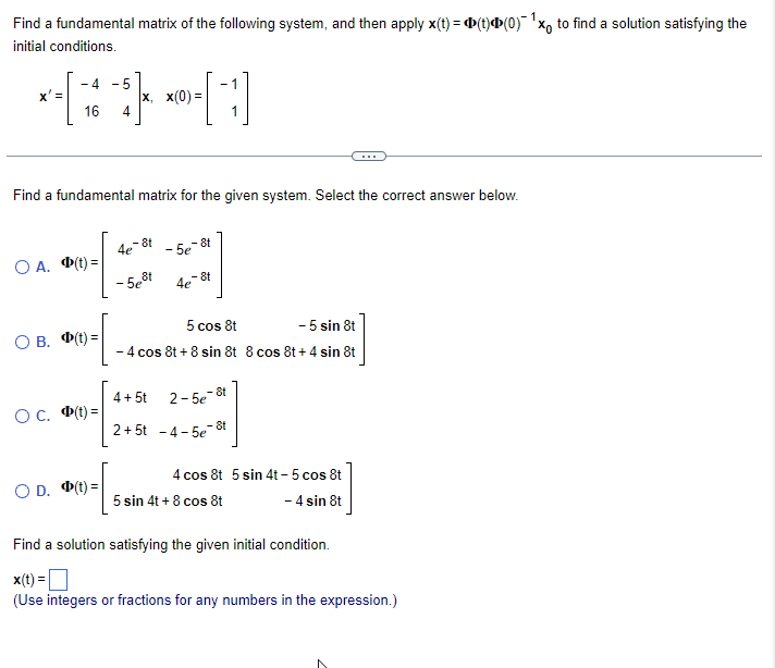 Solved Find a fundamental matrix of the following system, | Chegg.com