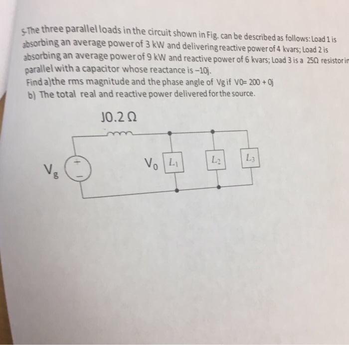Solved The three parallel loads in the circuit shown in Fig. | Chegg.com