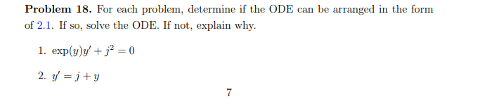 Solved Problem 18. For each problem, determine if the ODE | Chegg.com