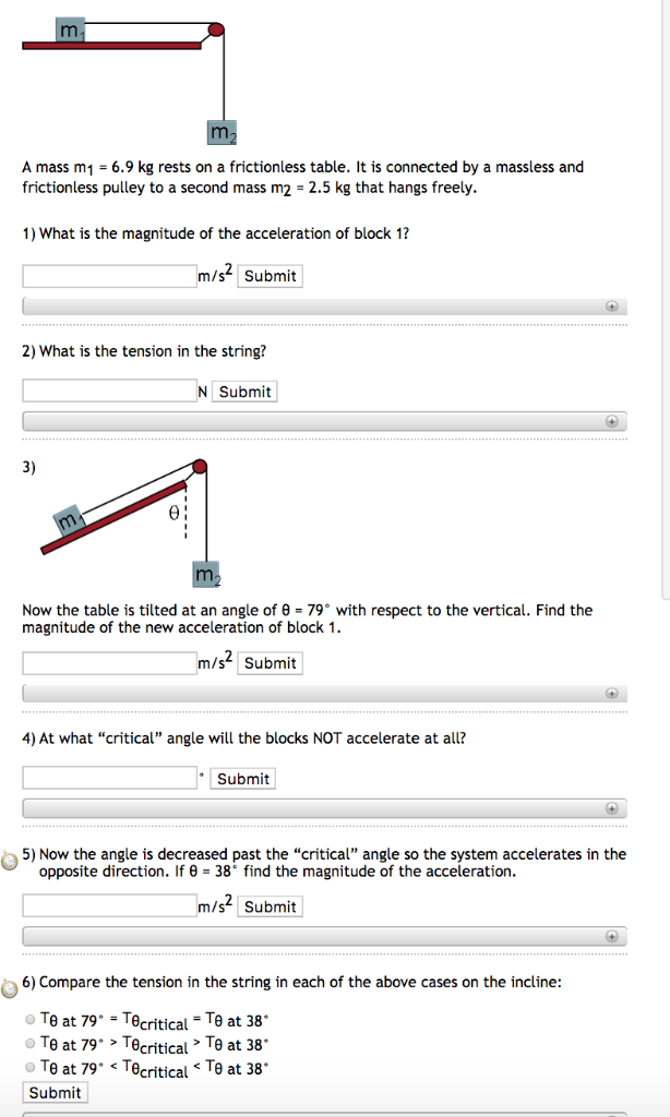 Solved A mass m1-6.9 kg rests on a frictionless table. It is | Chegg.com