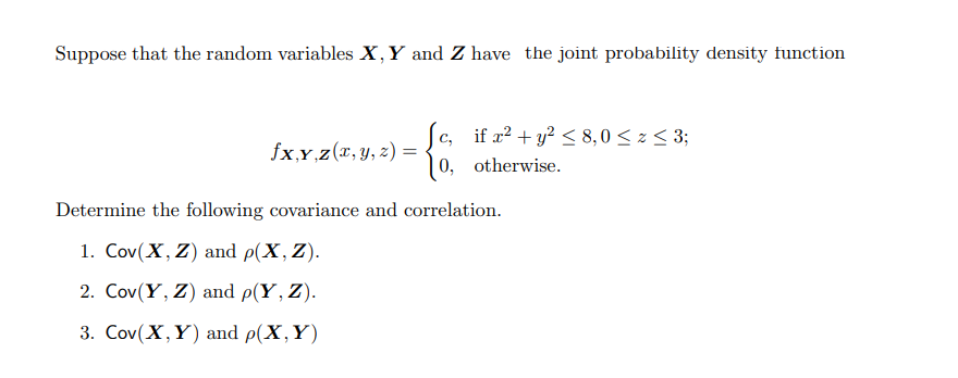 Suppose that the random variables X,Y and Z have the | Chegg.com