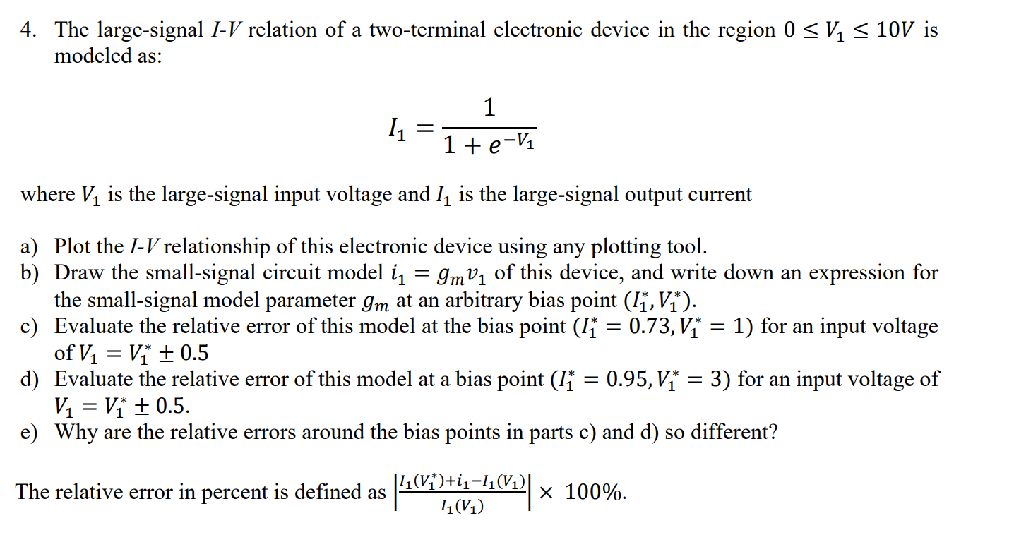 Solved 4. The large-signal 1-V relation of a two-terminal | Chegg.com