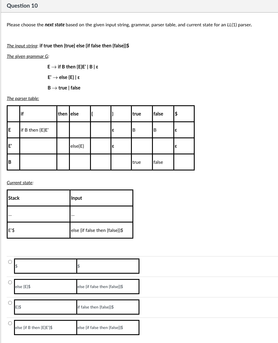 Solved Please choose the next state based on the given input | Chegg.com