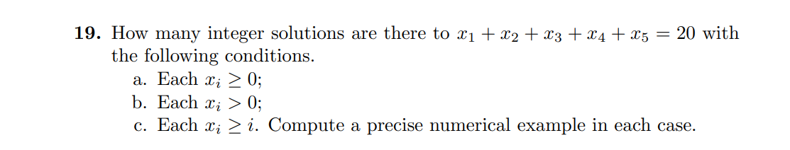 Solved 19. How many integer solutions are there to | Chegg.com