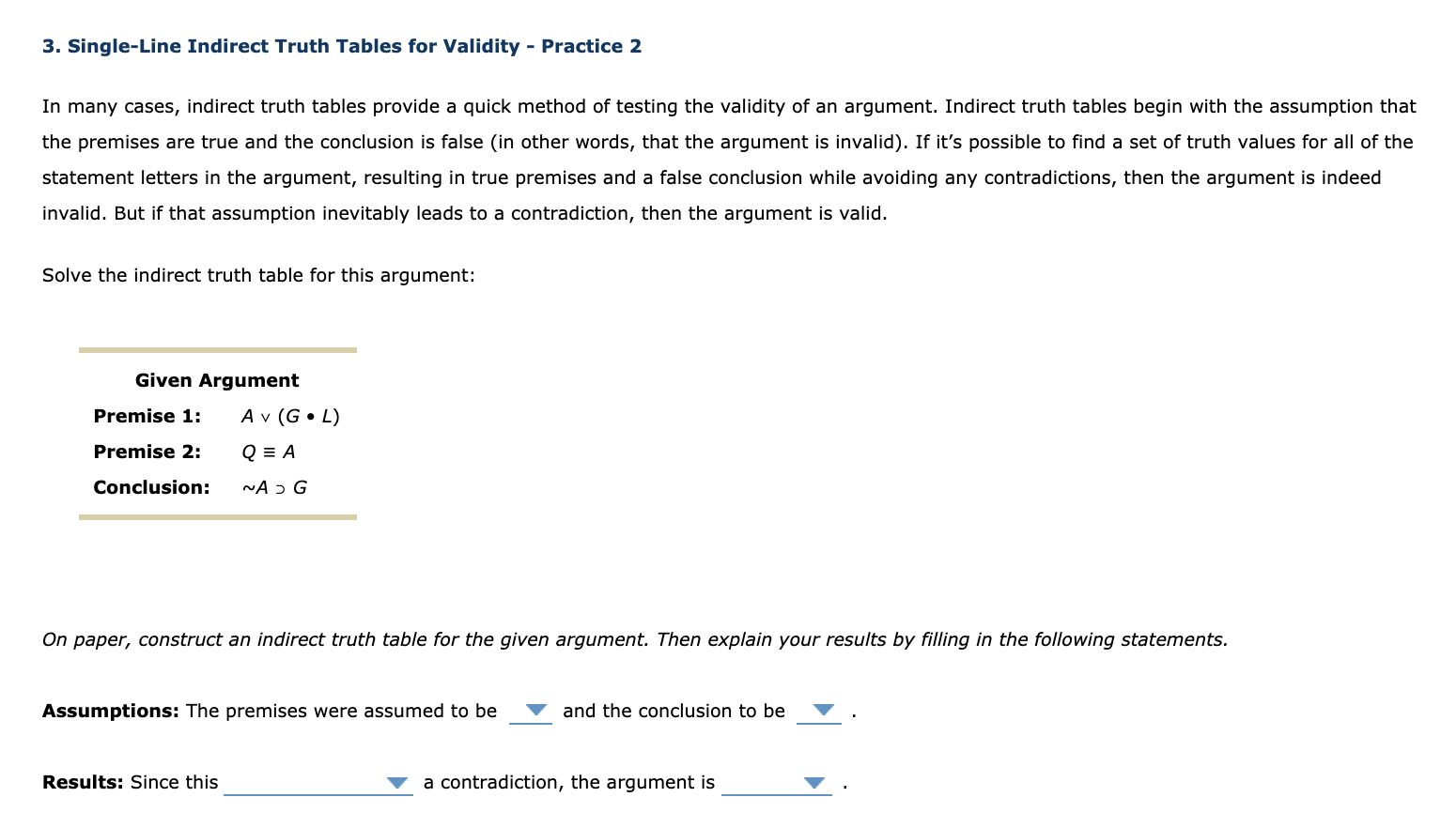 Solved 3. Single-Line Indirect Truth Tables for Validity - | Chegg.com