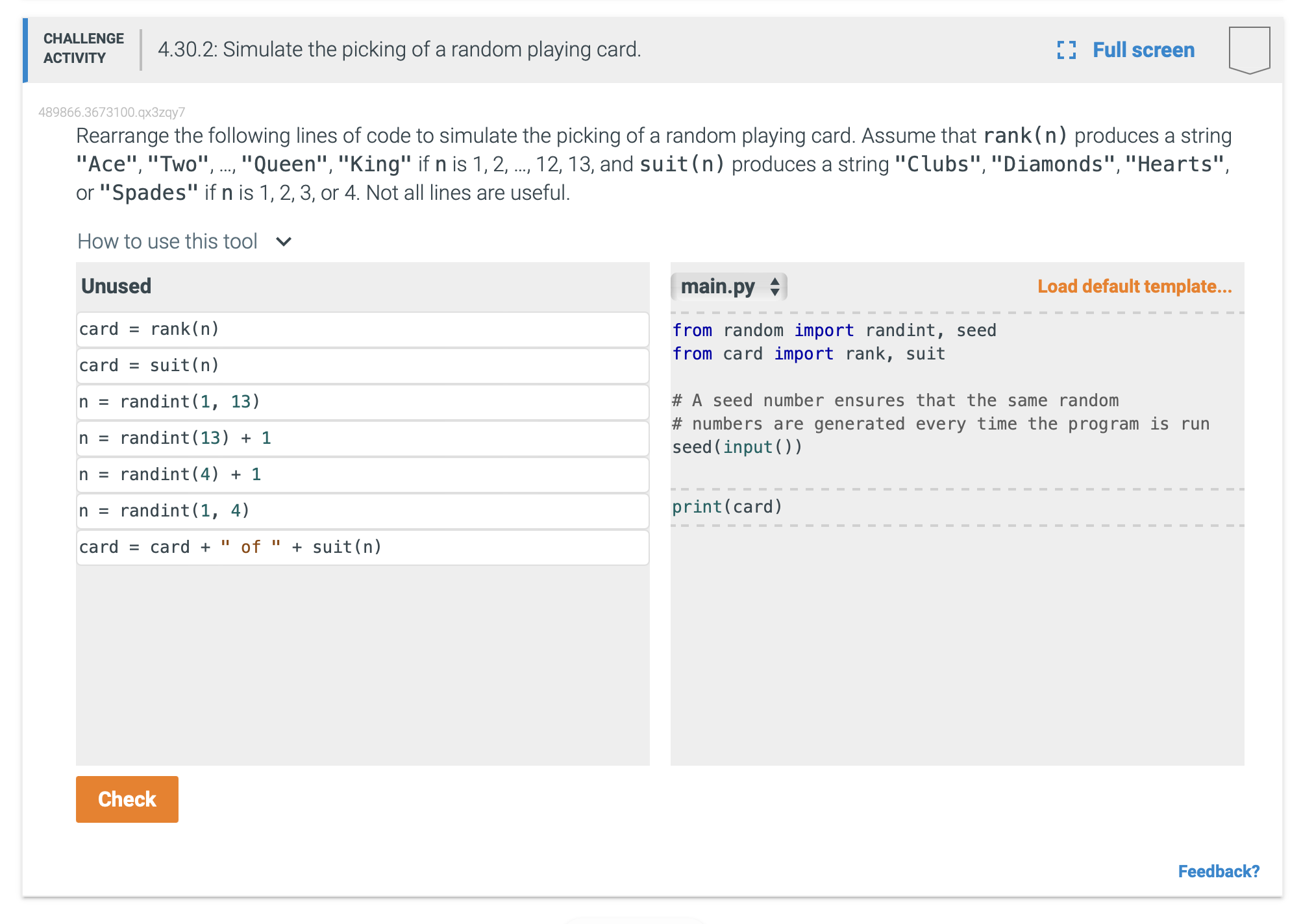 Solved Rearrange the following code lines to produce a | Chegg.com