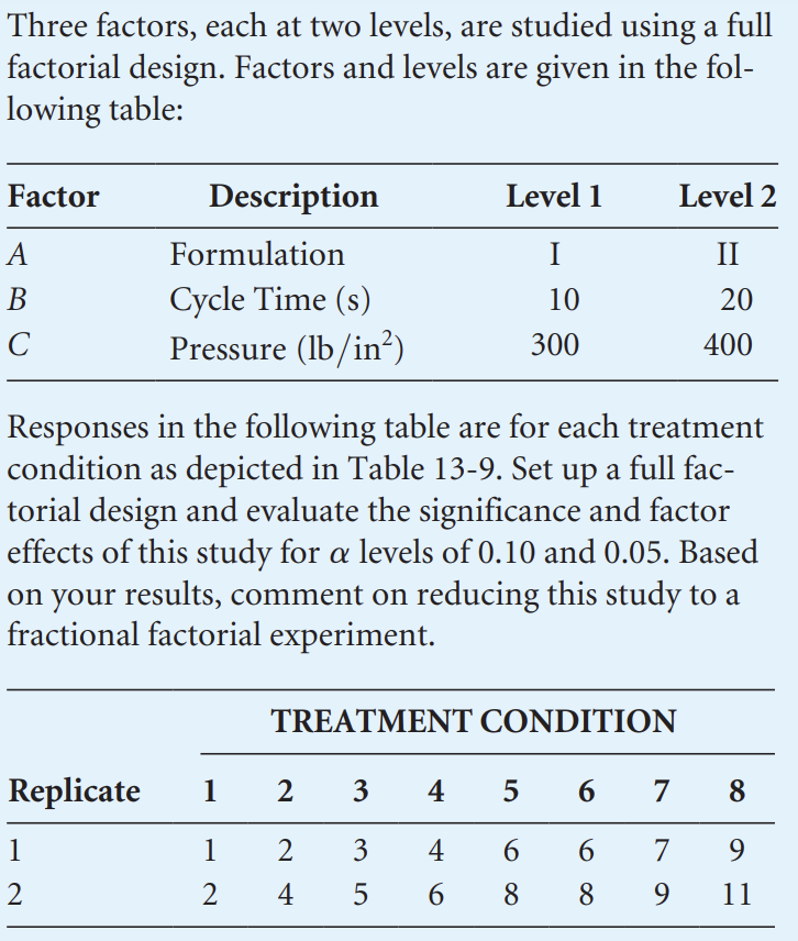Solved Three factors, each at two levels, are studied using | Chegg.com