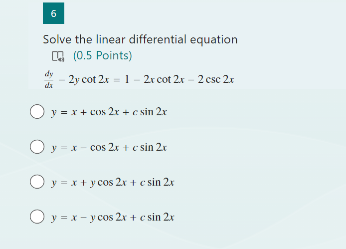Solved Solve the linear differential equation (0.5 Points) | Chegg.com
