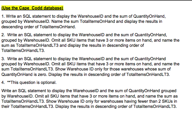 Solved (Use the Cape Codd database) 1. Write an SQL | Chegg.com