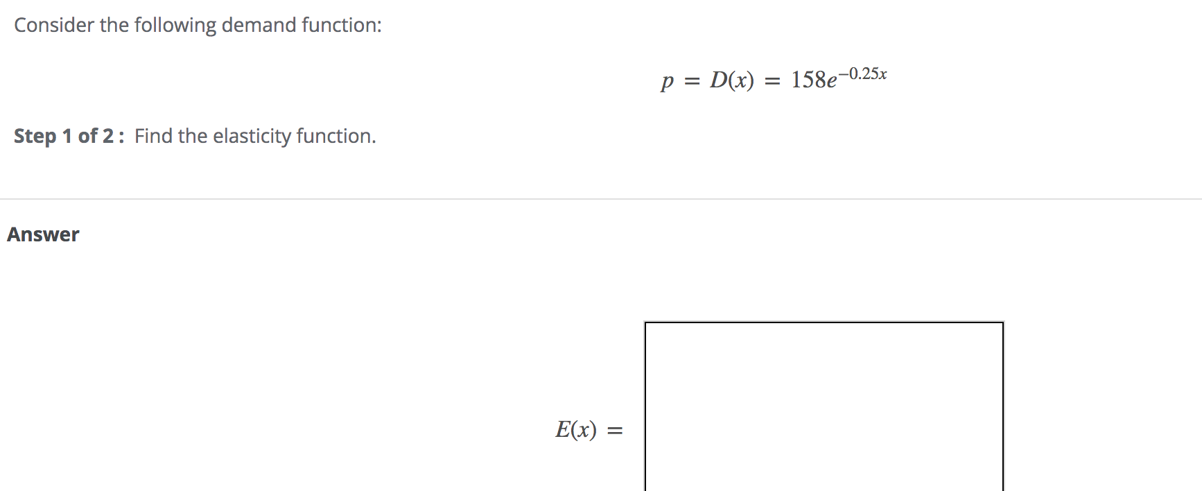 Solved Consider the following demand function: p = D(x) - = | Chegg.com
