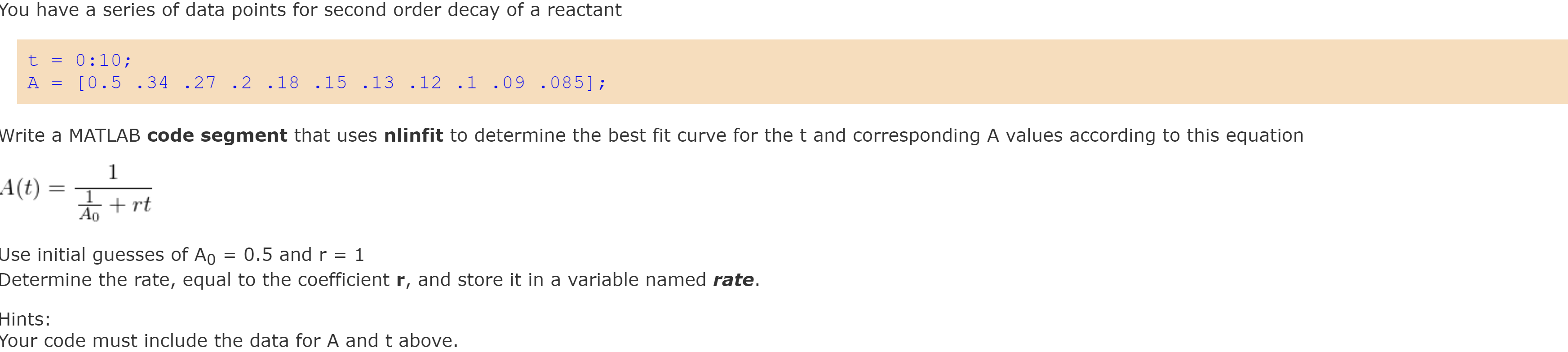 Solved You have a series of data points for second order | Chegg.com
