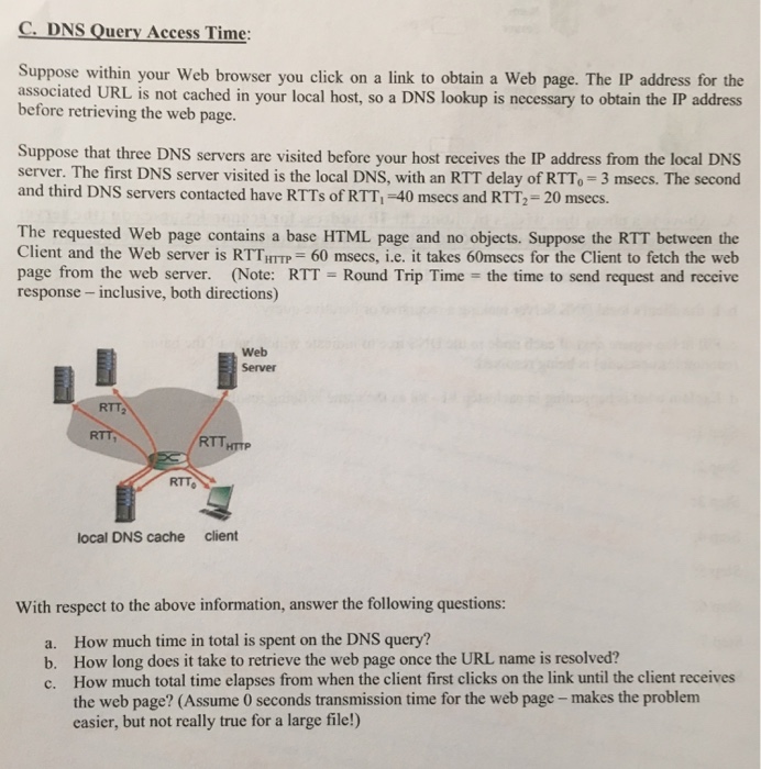 Solved C. DNS Query Access Time: Suppose within your Web | Chegg.com