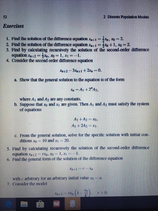 Solved 52 2 Discrete Population Models Exercises 1. Find the | Chegg.com