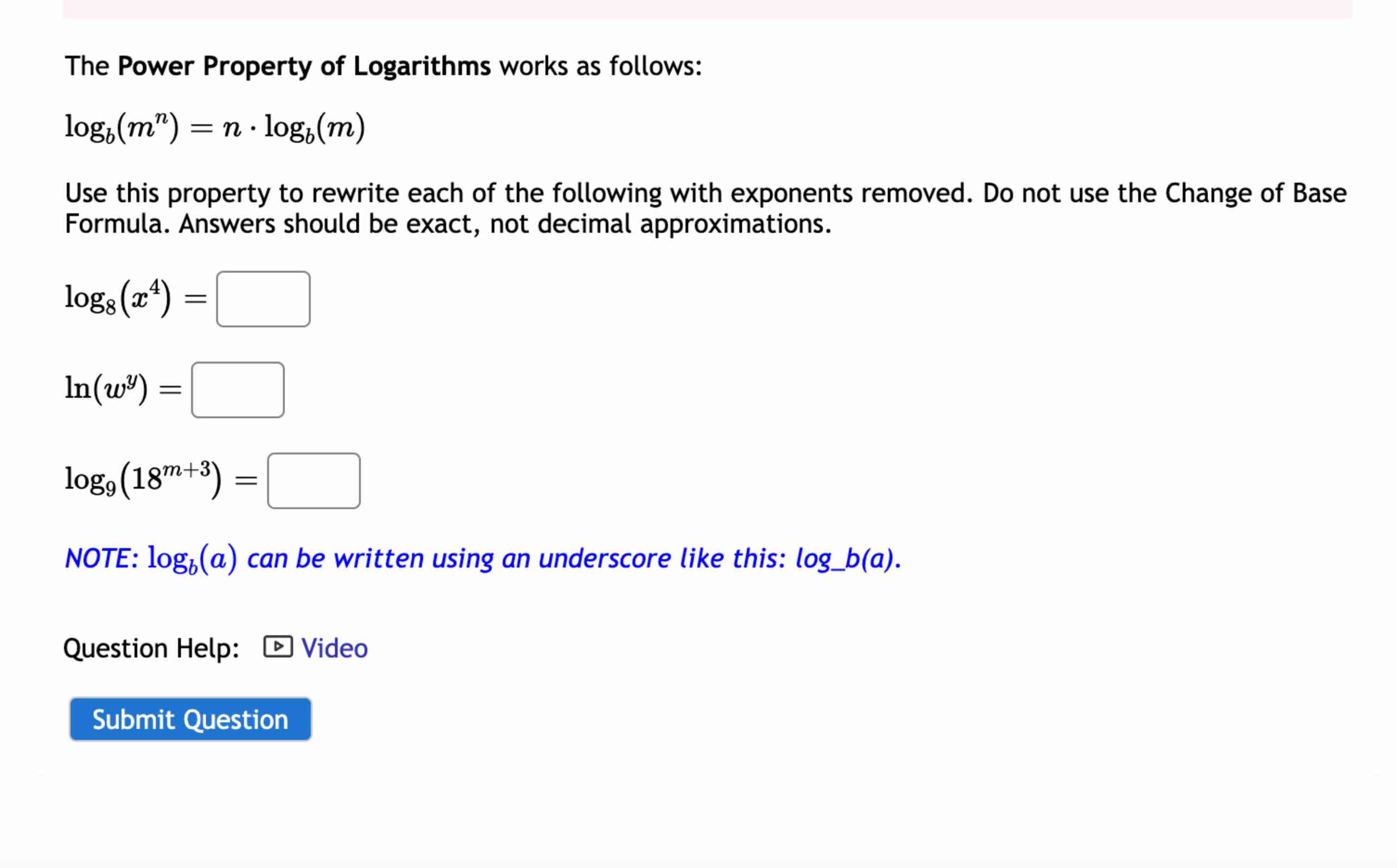 Solved The Power Property of ﻿Logarithms works as | Chegg.com
