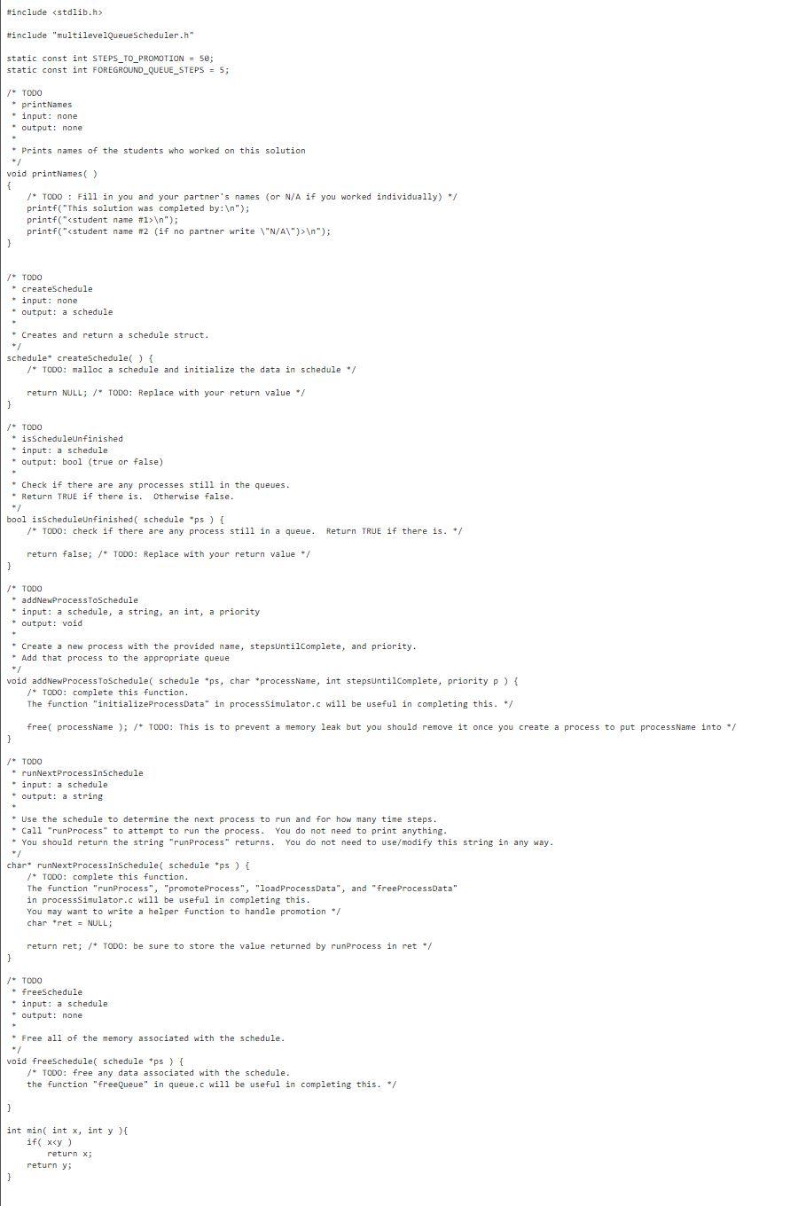 Project 1: multilevelQueueScheduler (Code in C): In | Chegg.com