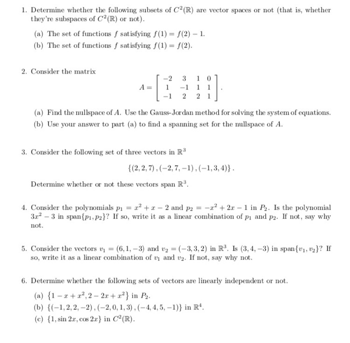 Solved 1. Determine whether the following subsets of C (R) | Chegg.com