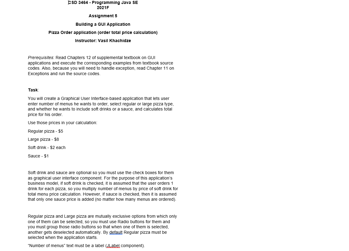 Solved Csd 3464 Programming Java Se 2021f Assignment 5 