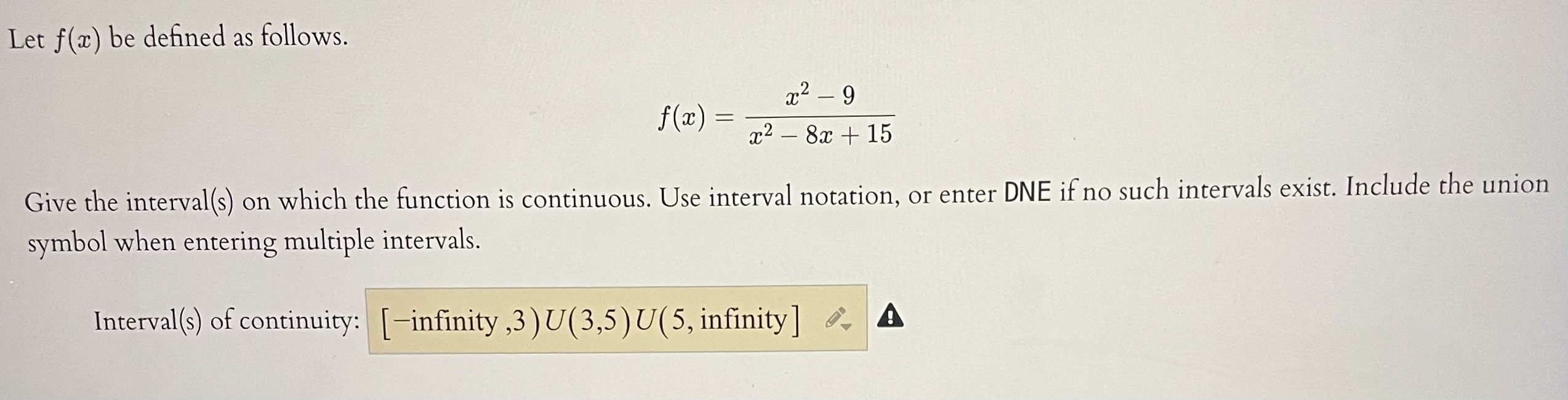 Solved Let f(x) be defined as follows. f(x)=x2−8x+15x2−9 | Chegg.com
