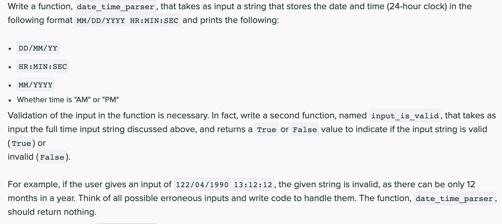 Solved Write a function, date_time_parser , that takes as | Chegg.com