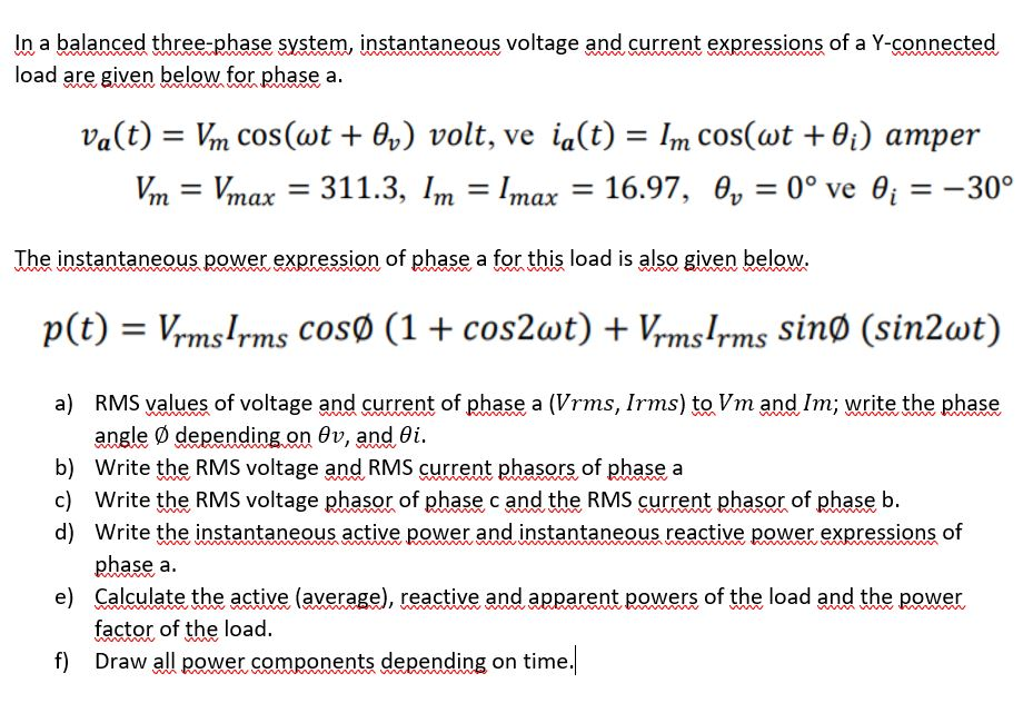 Solved In a balanced three-phase system, instantaneous | Chegg.com