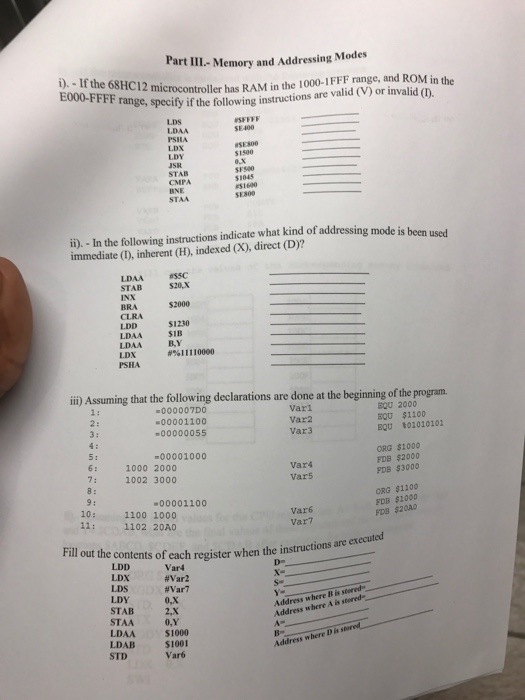 Solved If the 68HC12 microcontroller has RAM in the 1000-1 | Chegg.com