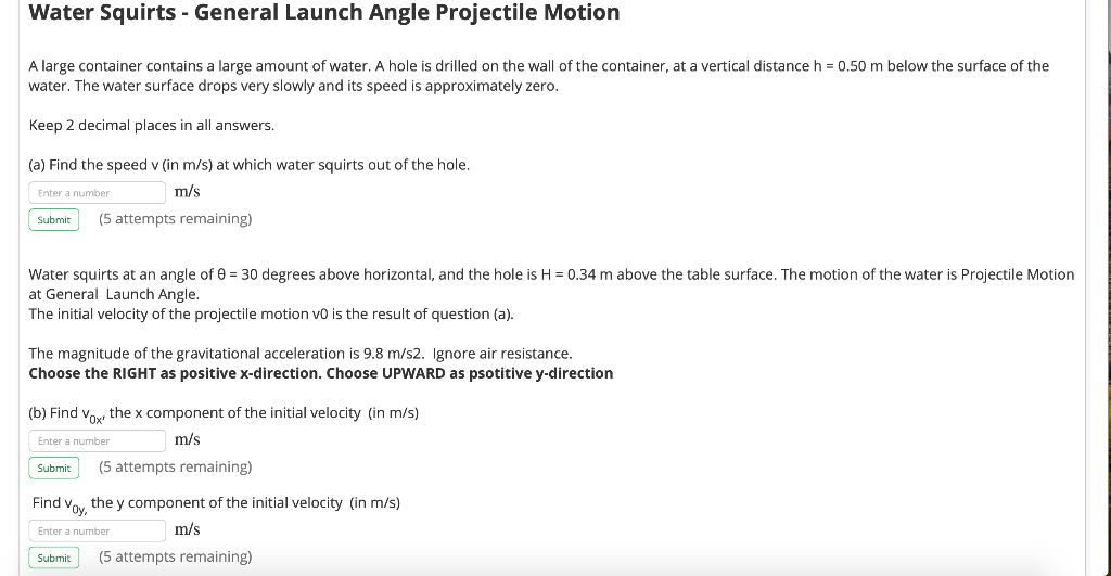 Solved Water Squirts - General Launch Angle Projectile | Chegg.com