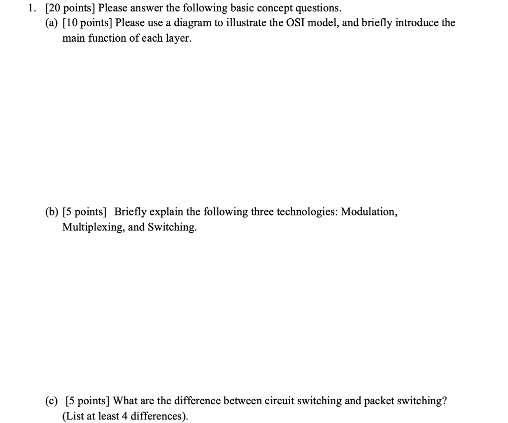 Solved 1. [20 points] Please answer the following basic | Chegg.com