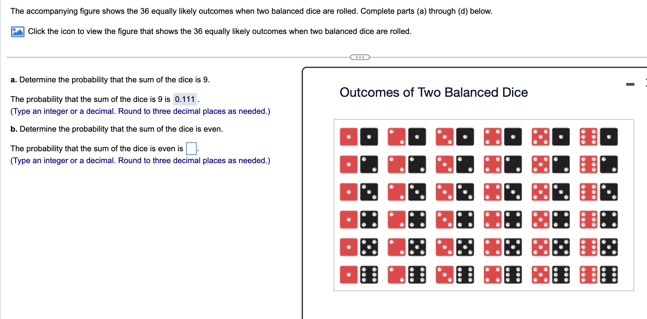 Solved The accompanying figure shows the 36 equally likely | Chegg.com