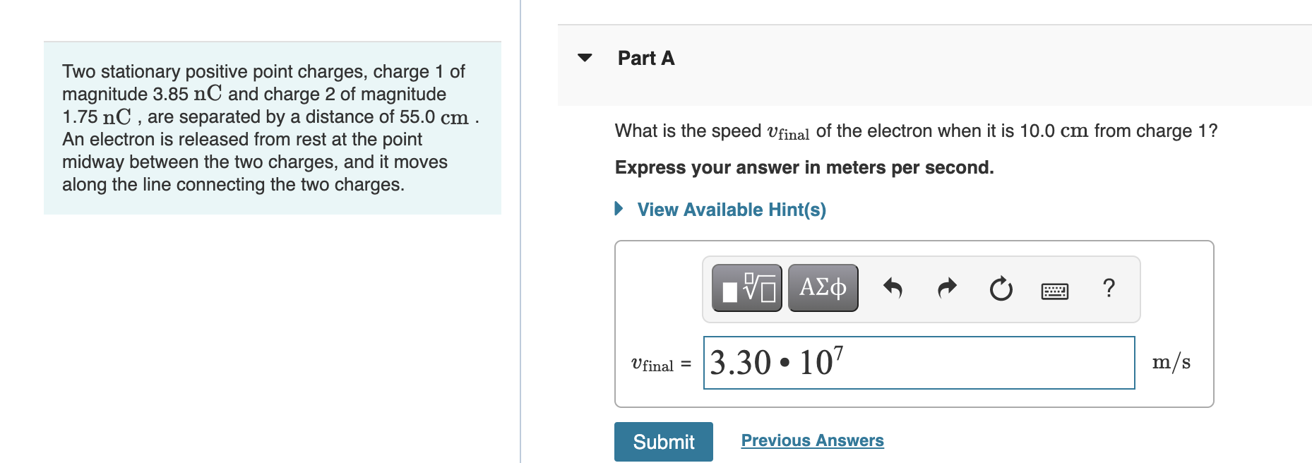 Solved Part A Two stationary positive point charges, charge | Chegg.com