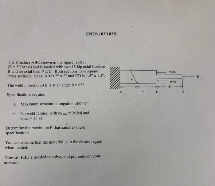 Solved ENES 102/102H The structure ABC shown in the figure | Chegg.com