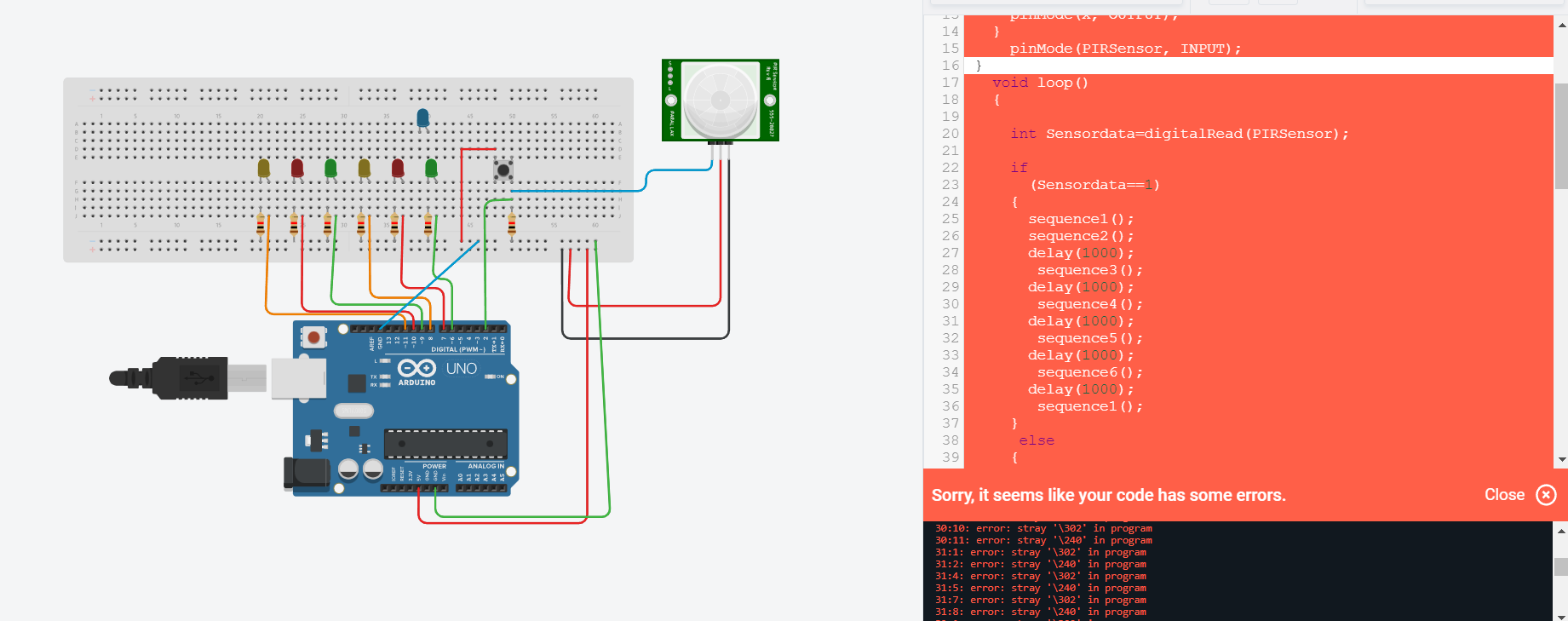 Solved por 17 UrruITT } pinMode (PIRSensor, INPUT); . void | Chegg.com