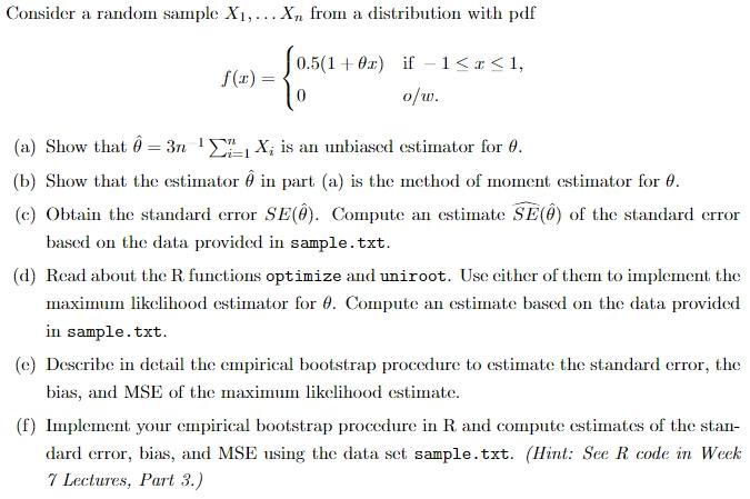 Solved Consider a random sample X1,... Xn from a | Chegg.com
