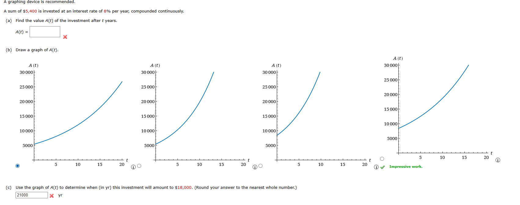 Solved (c) ﻿Use the graph of A(t) to ﻿determine when (in yr) | Chegg.com