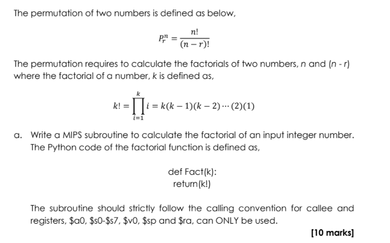 Solved The permutation of two numbers is defined as below, | Chegg.com