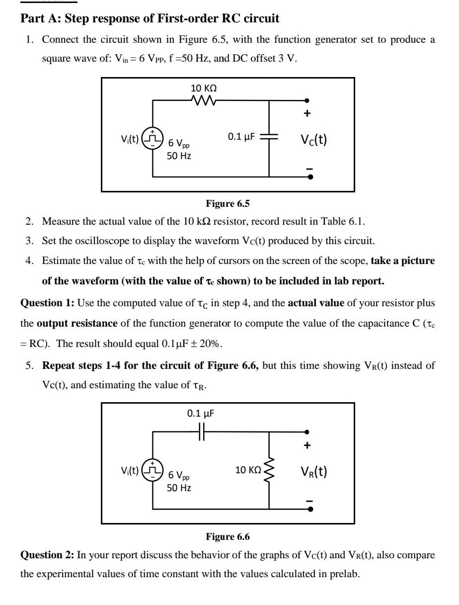 Solved Part A Step Response Of First Order Rc Circuit 1