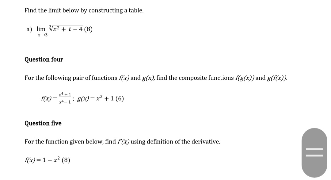 Find the limit below by constructing a table. a) | Chegg.com