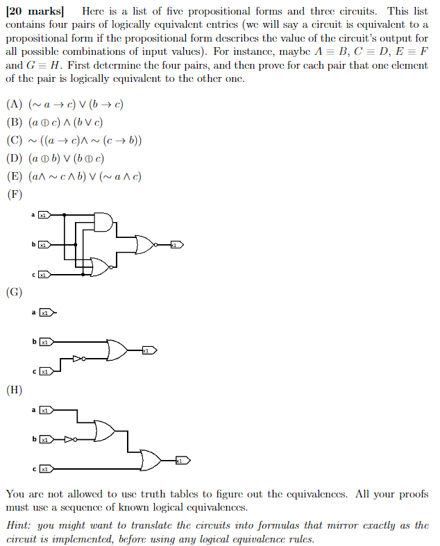 Solved [20 Marks] Here Is A List Of Five Propositional Forms