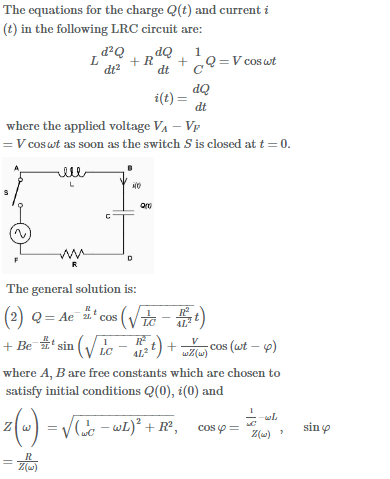Solved The equations for the charge Q(t) and current i (t) | Chegg.com