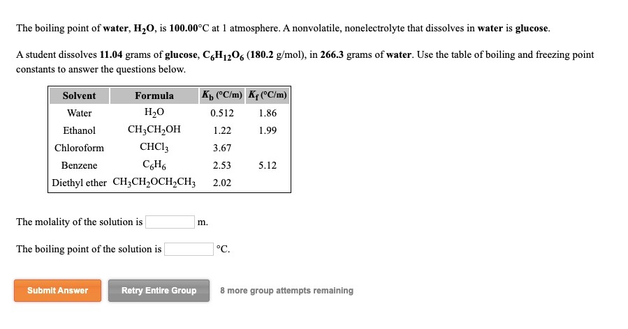 Solved The boiling point of water, H20, is 100.00°C at 1 | Chegg.com