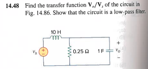 Solved 14.48 Find the transfer function Vo/Vs of the circuit | Chegg.com